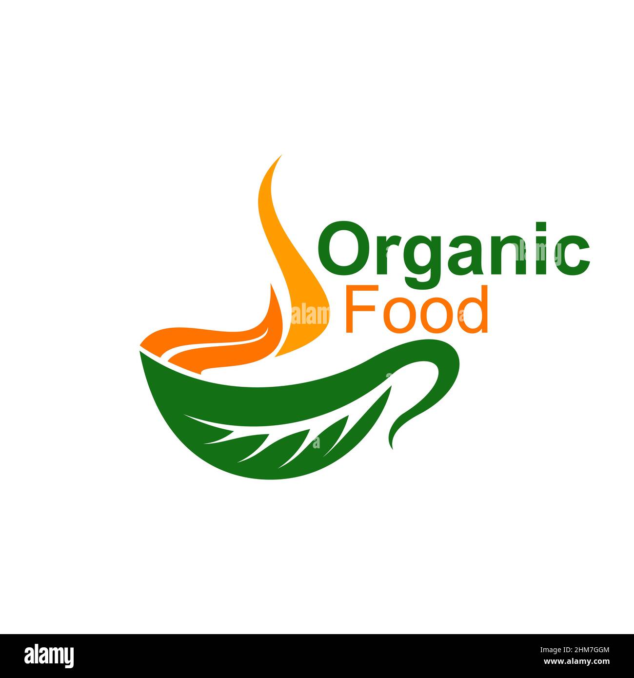 Organic food icon, vector emblem with green and orange wavy natural ...