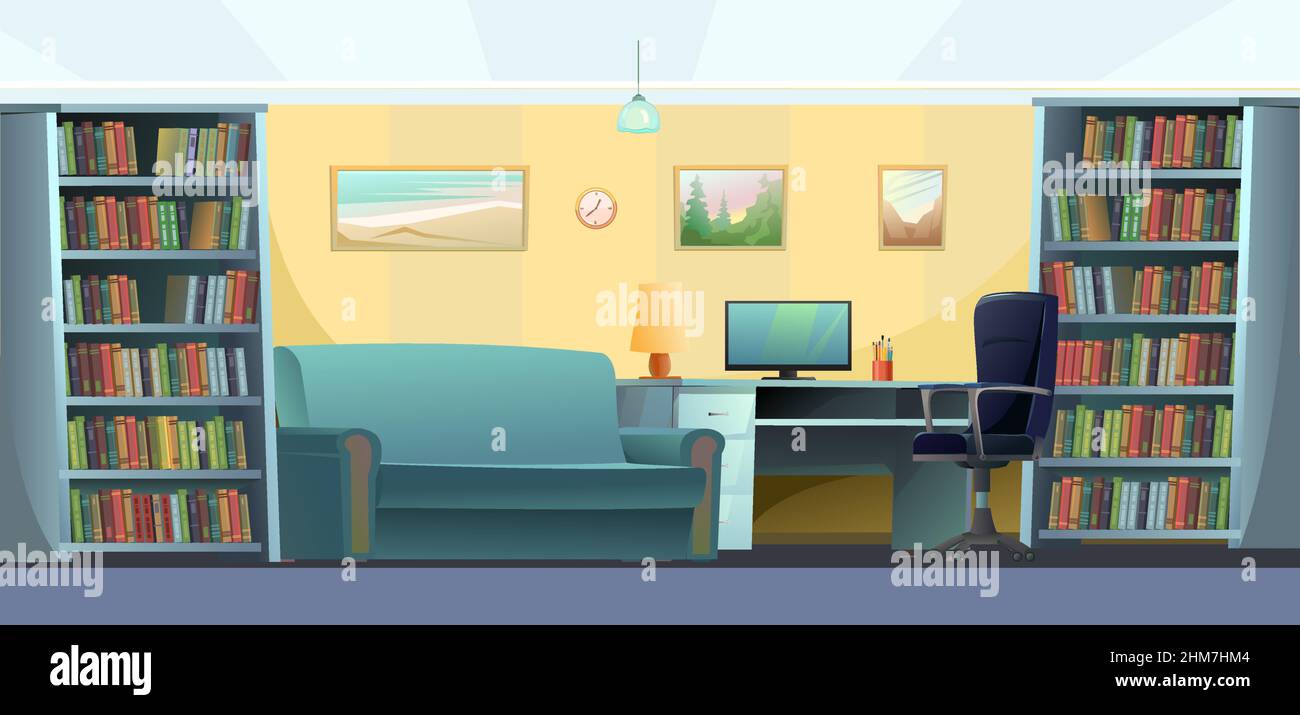 Office for work and study. Work desk with armchair and PC computer ...