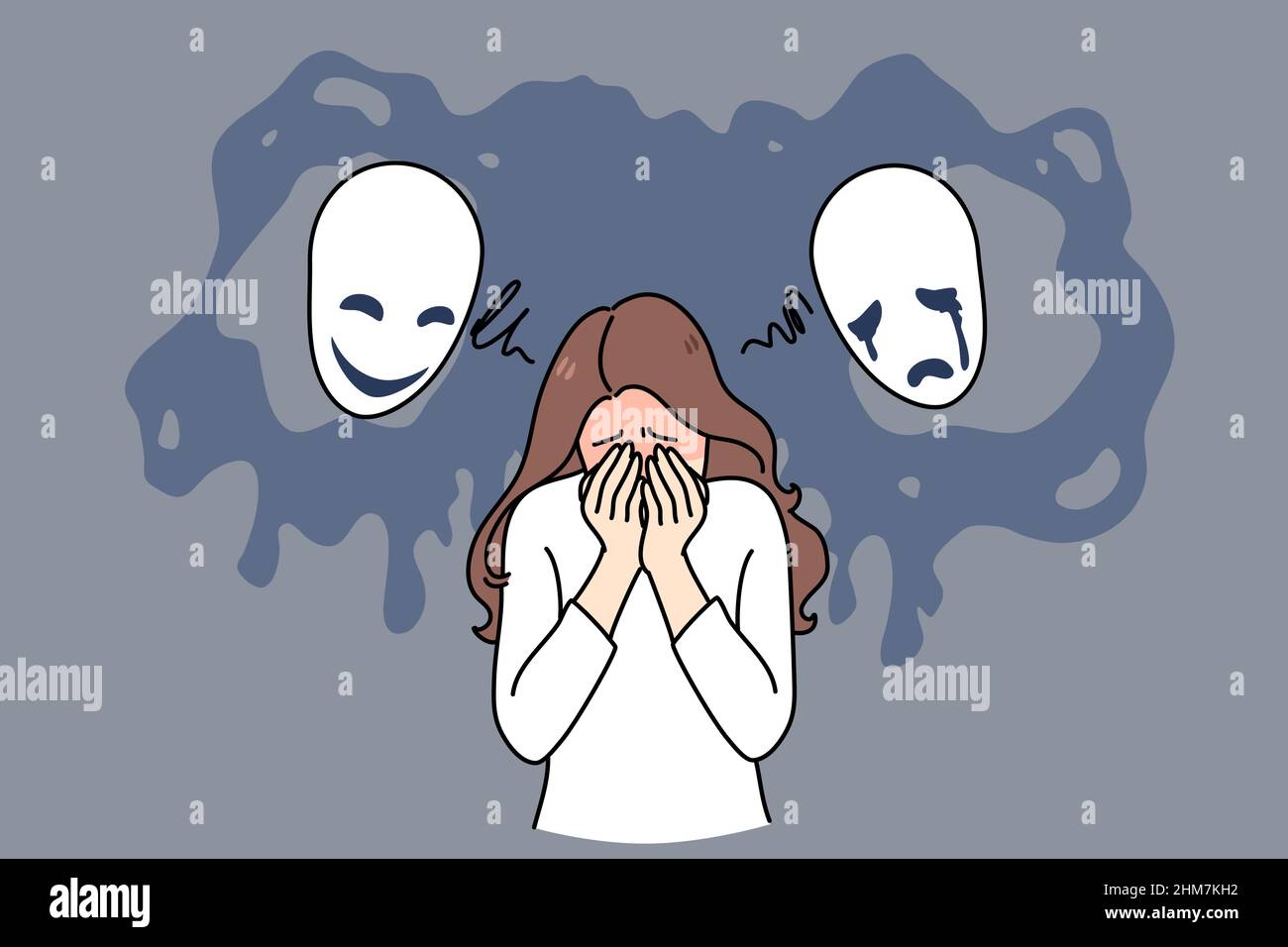 Sad woman feel depressed suffer from mental or psychological bipolar ...