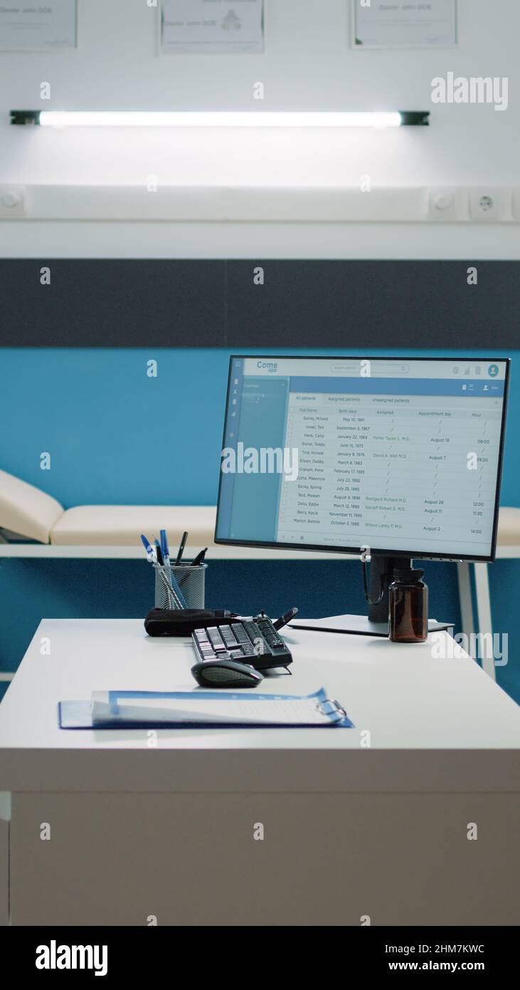 Empty doctors office for healthcare analysis and consultation. Nobody ...