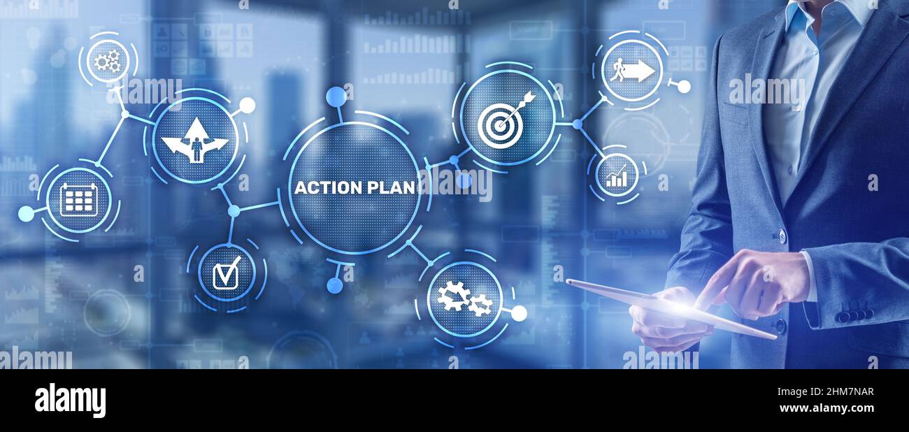 Business Action Plan strategy concept on virtual screen. Time ...