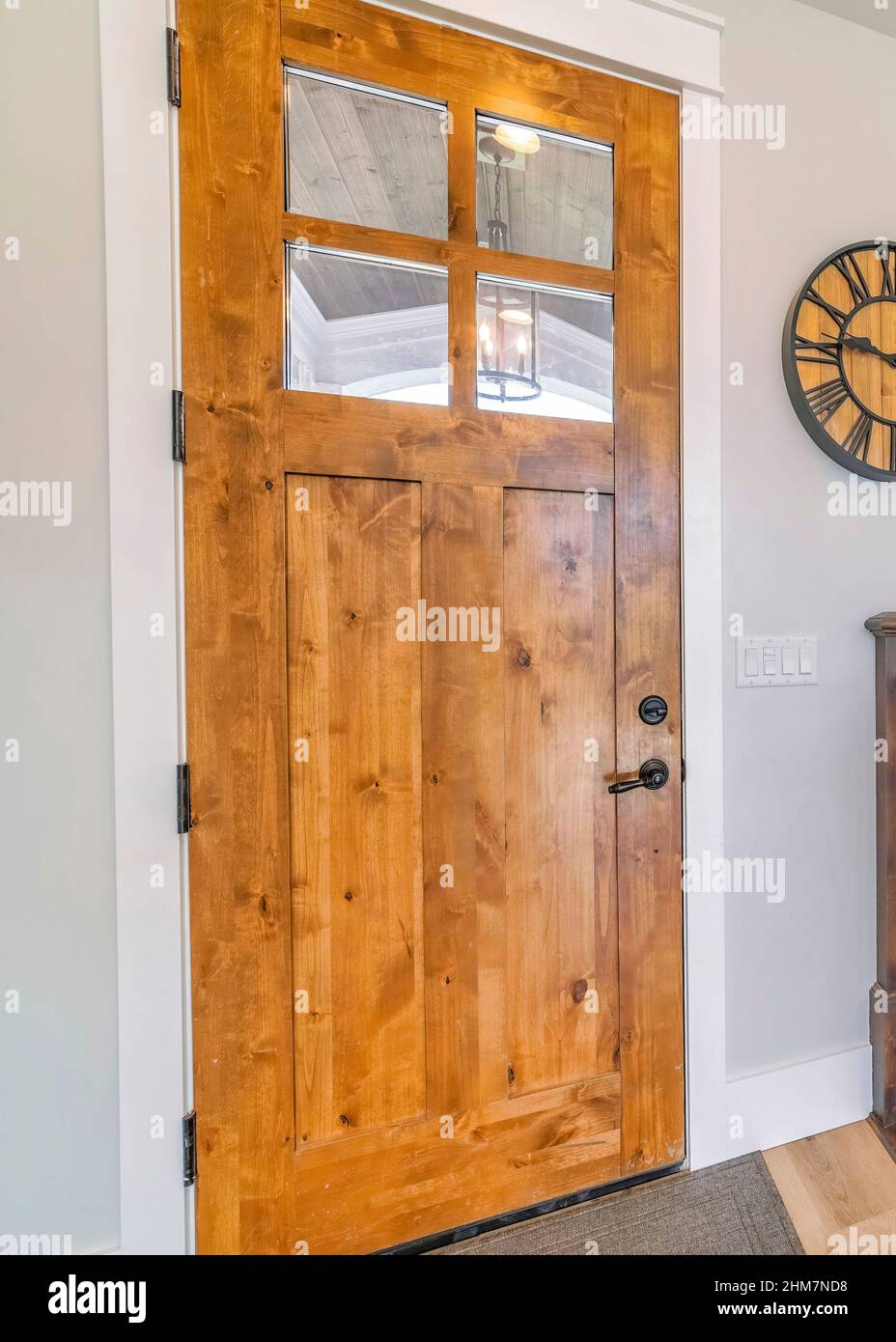 Vertical Front door interior with craftsman design and glass panels ...