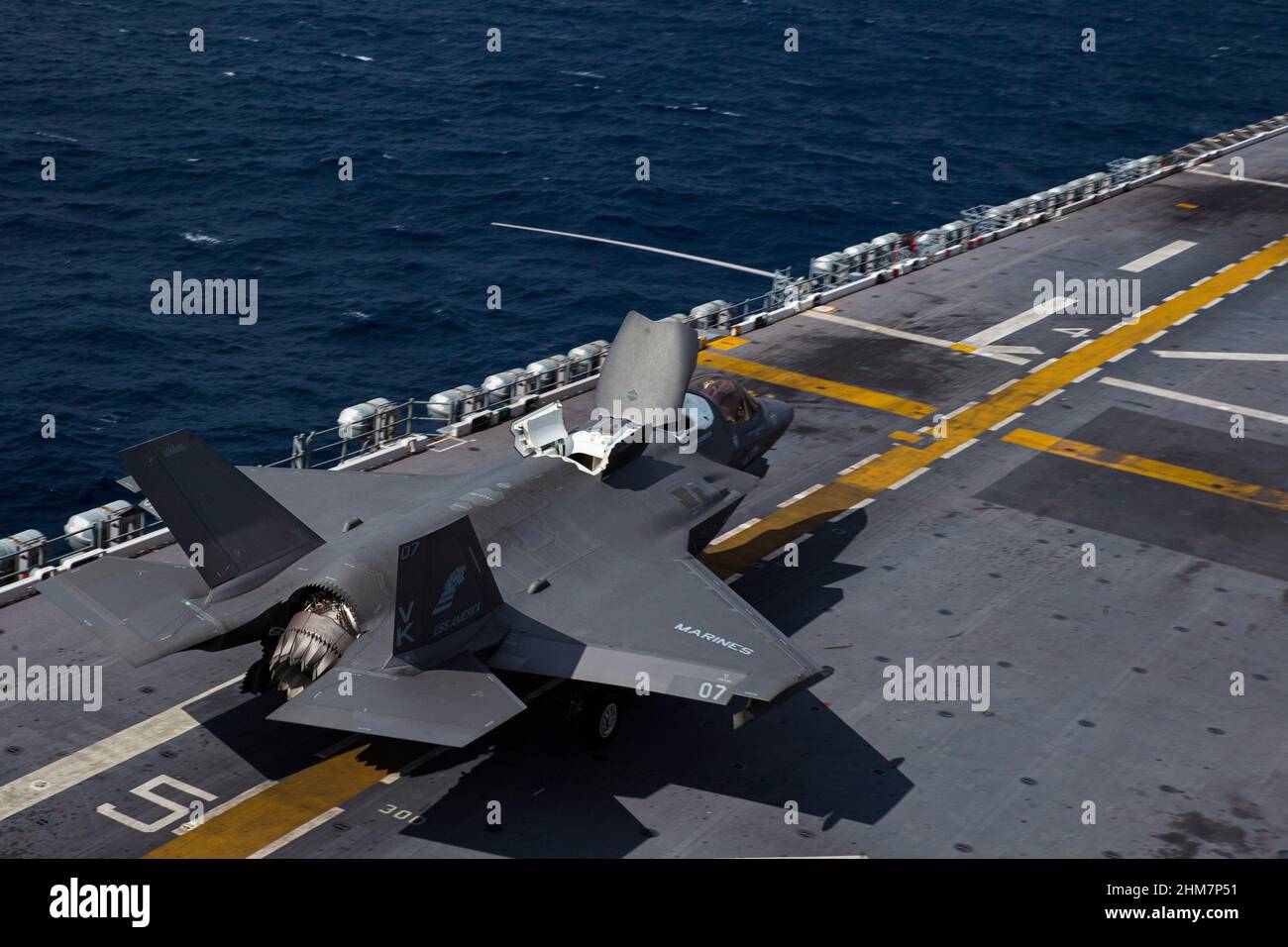 A U.S. Marine Corps F-35B Lightning II fighter aircraft attached to ...