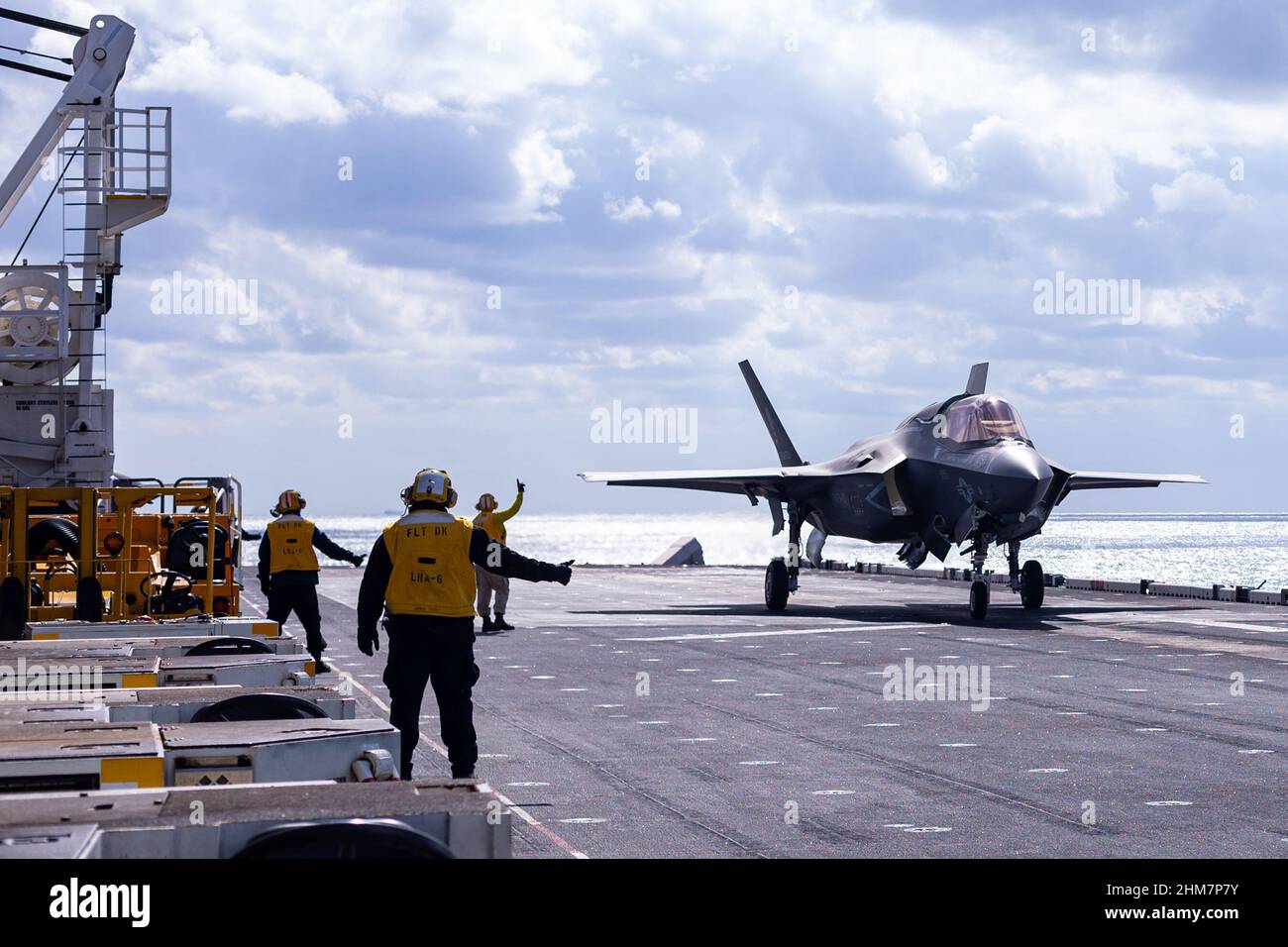 A U.S. Marine Corps F-35B Lightning II fighter aircraft attached to ...