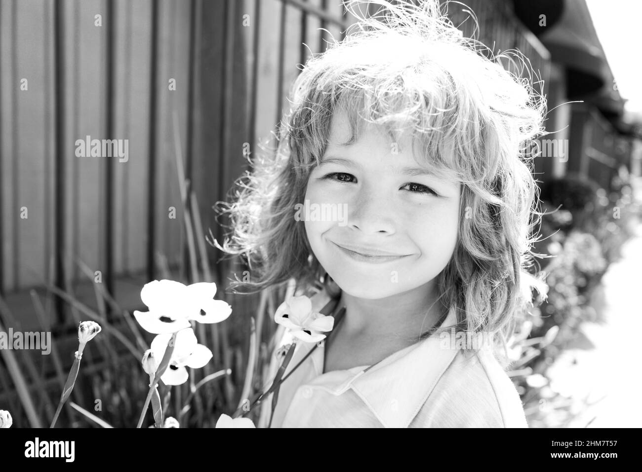 Kids funny face. Happy kid having fun and making faces outdoors ...