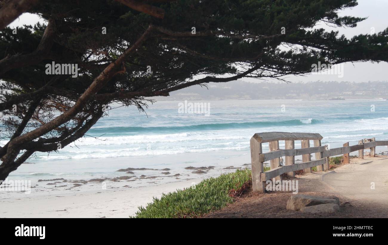 Promenade path, walkway, trail or footpath, ocean sandy beach in Carmel ...