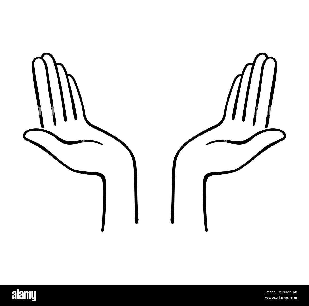 simple 2 open hands outline black line vector isolated on white ...