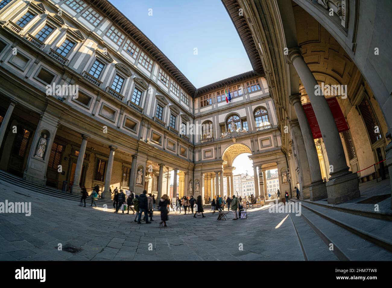 Florence, Italy. January 2022. panoramic view of the Uffizi square in ...