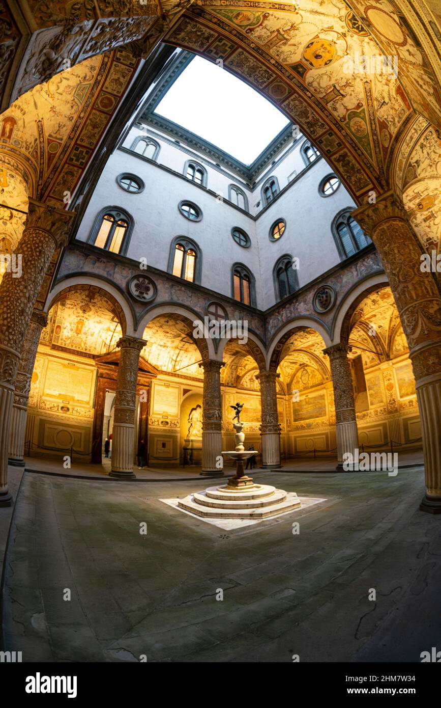 Florence, Italy. January 2022. the ancient internal courtyard of the ...