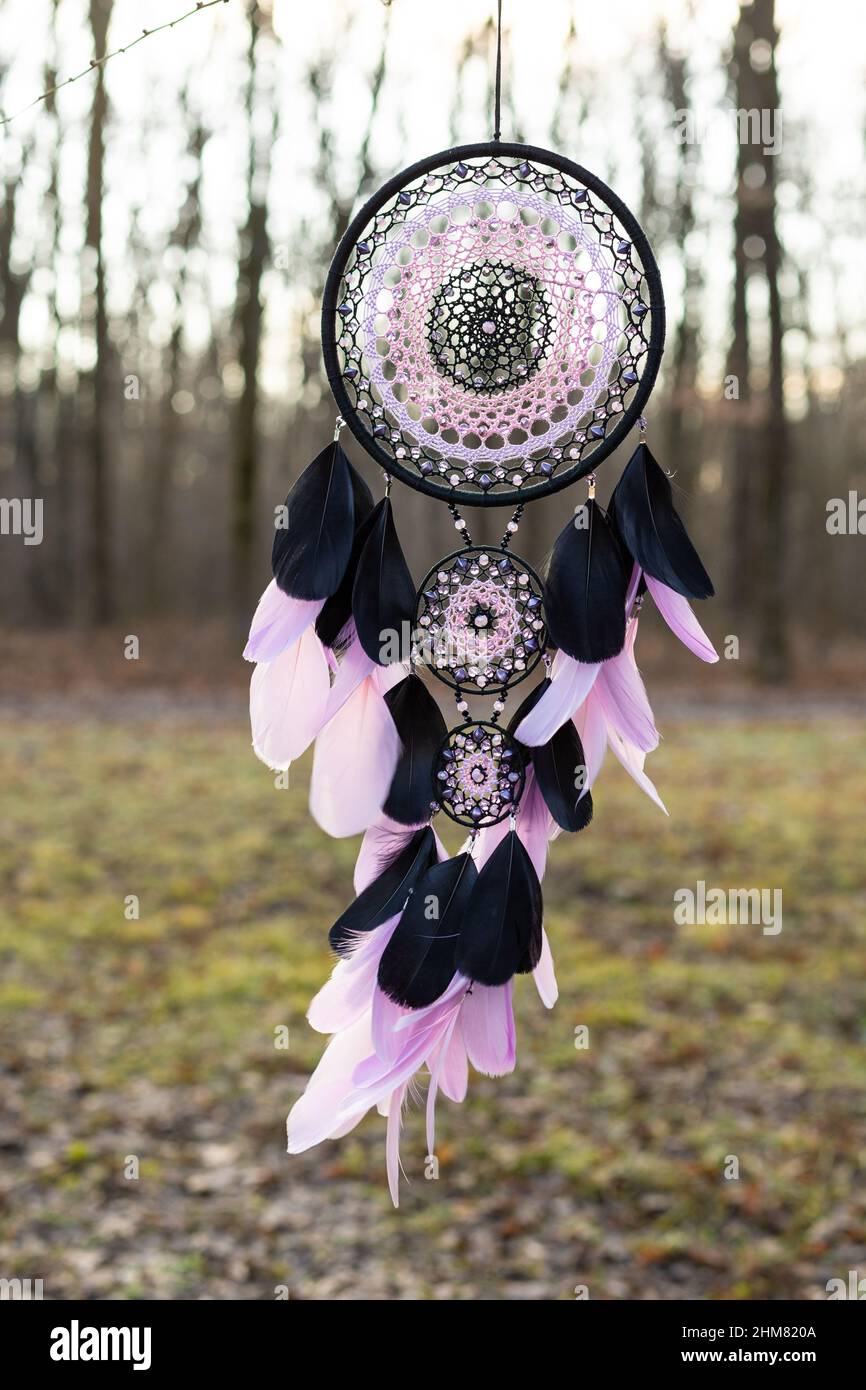 Dream catcher with feathers threads and beads rope hanging ...