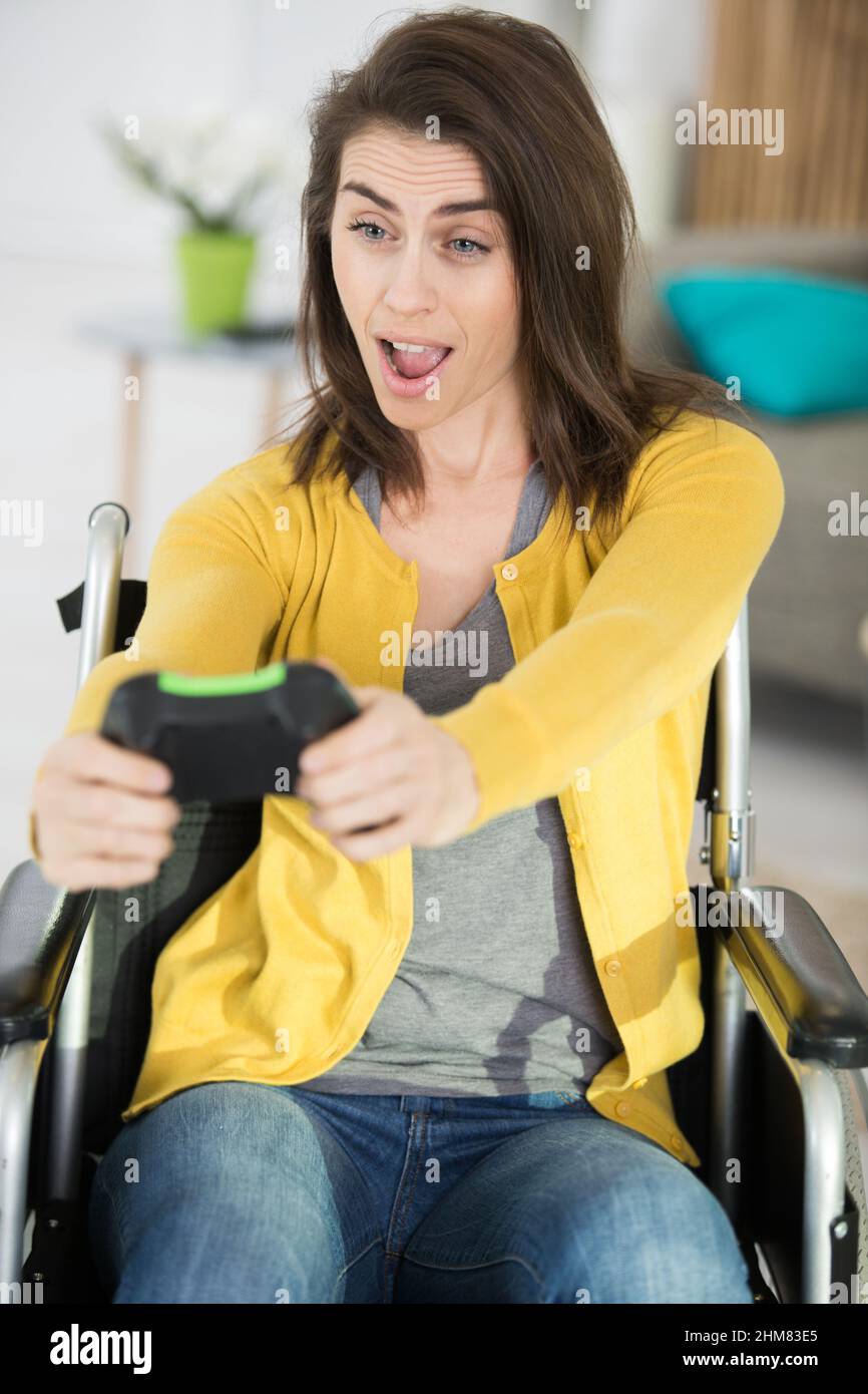 disabled female playing video game Stock Photo - Alamy