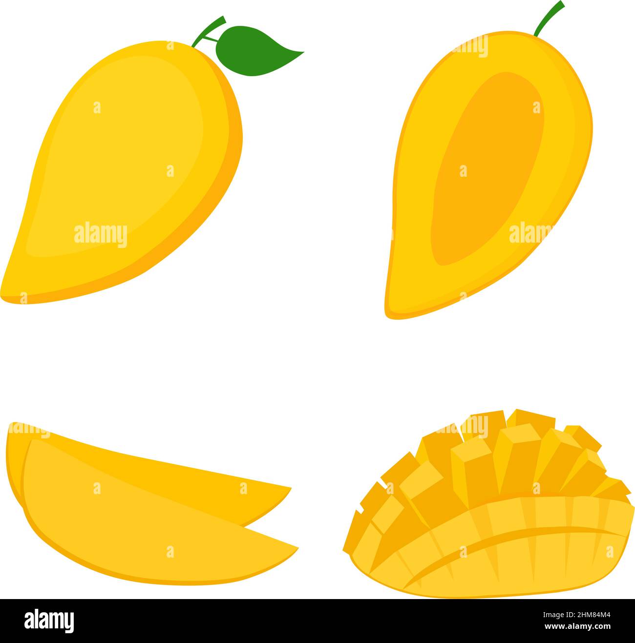 Mango, whole fruit, half and slices, vector illustration Stock Vector ...