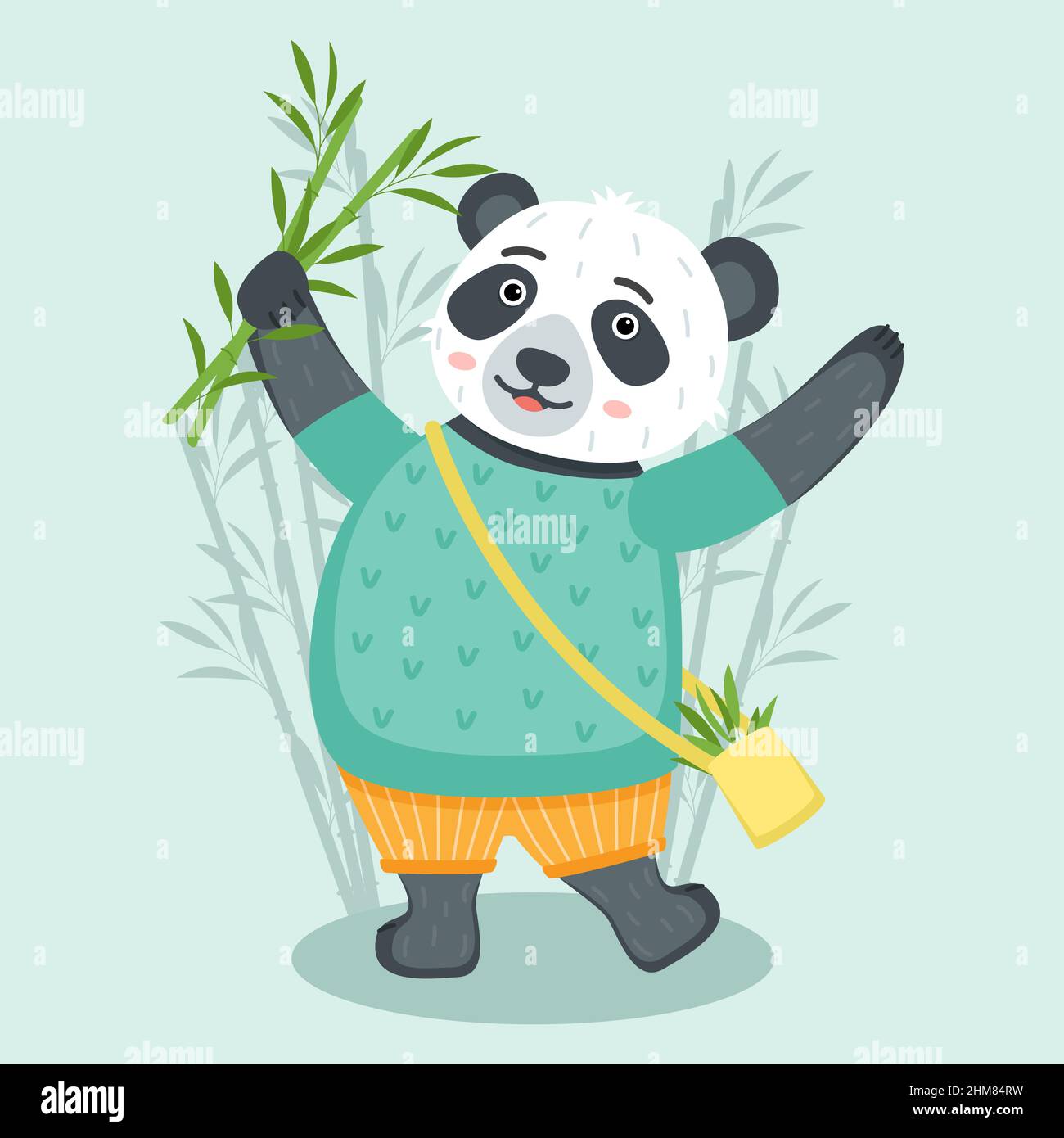 Cheerful cute panda with bamboo, vector illustration Stock Vector Image ...