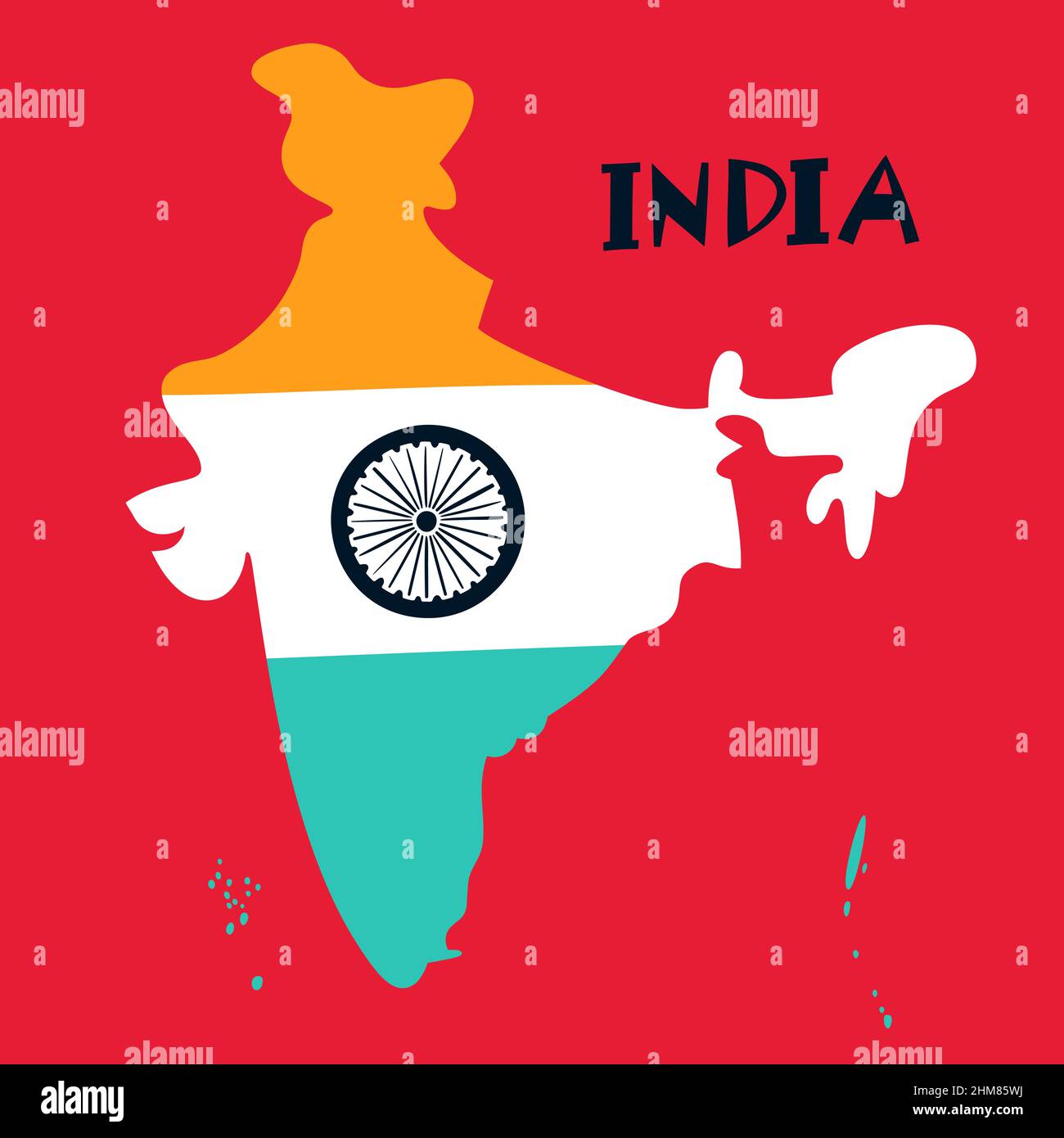 Vector hand drawn stylized map of India. Travel illustration. Republic ...