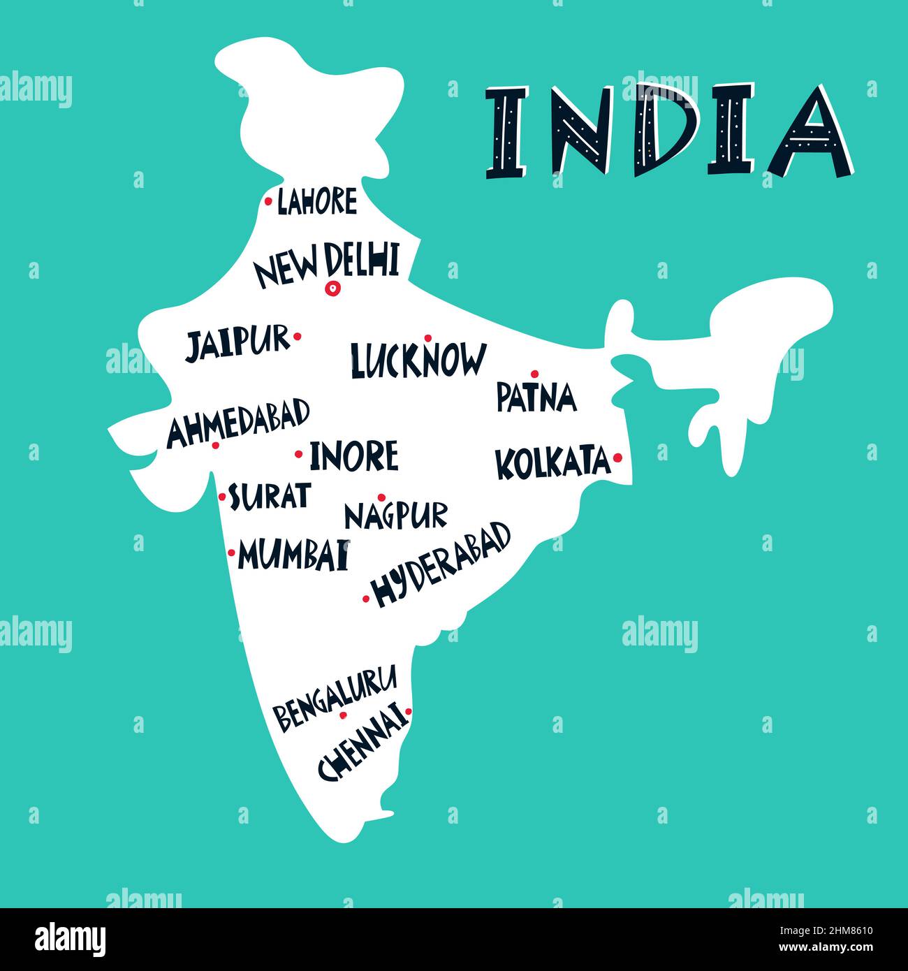 Vector hand drawn stylized map of Indian cities. Travel illustration ...