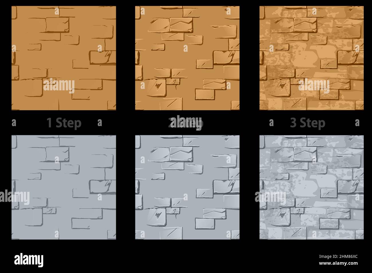 Vector set of textured stone walls step by step Stock Vector Image ...