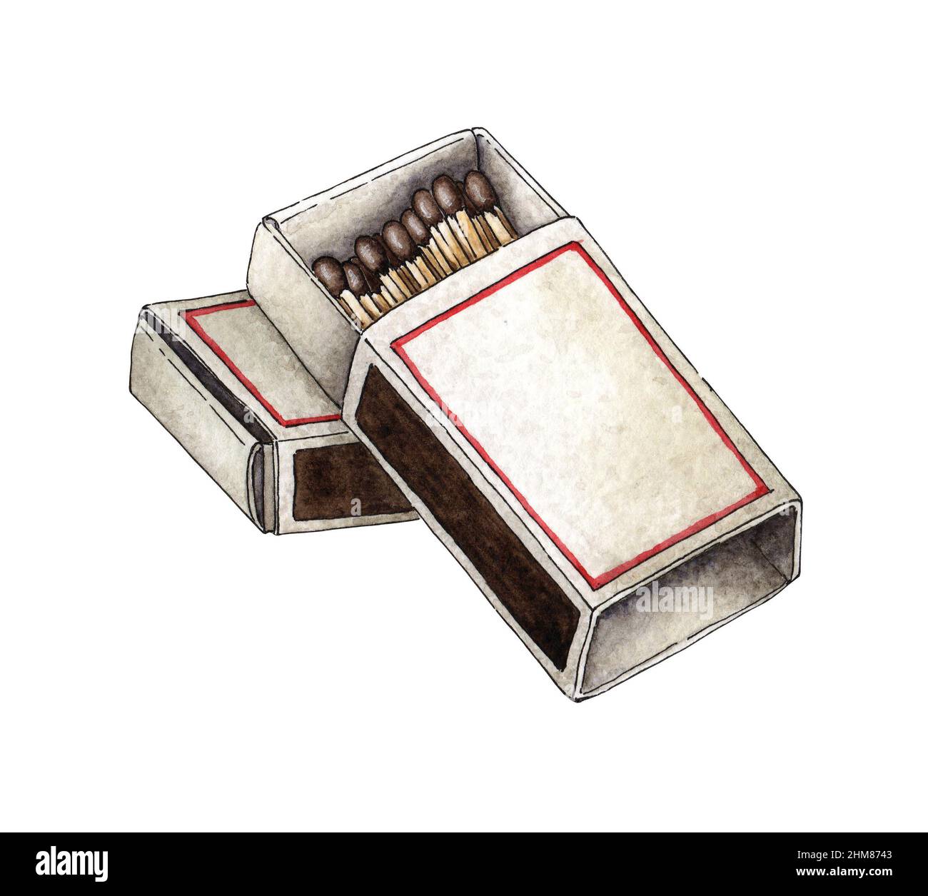 Watercolor illustration of two matchbox full of red matches. Get the ...