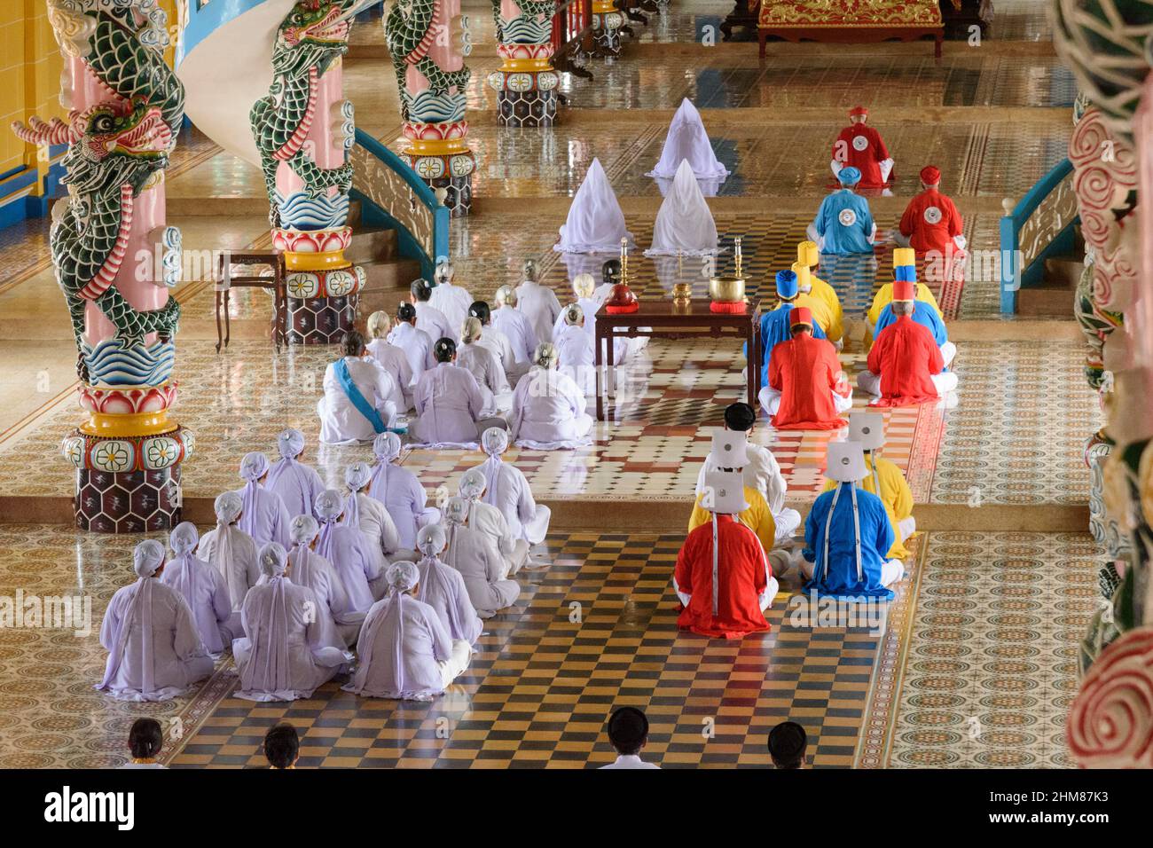 Caodaist worshippers at the Cao Dai Temple, Long Than village, Tay Ninh ...