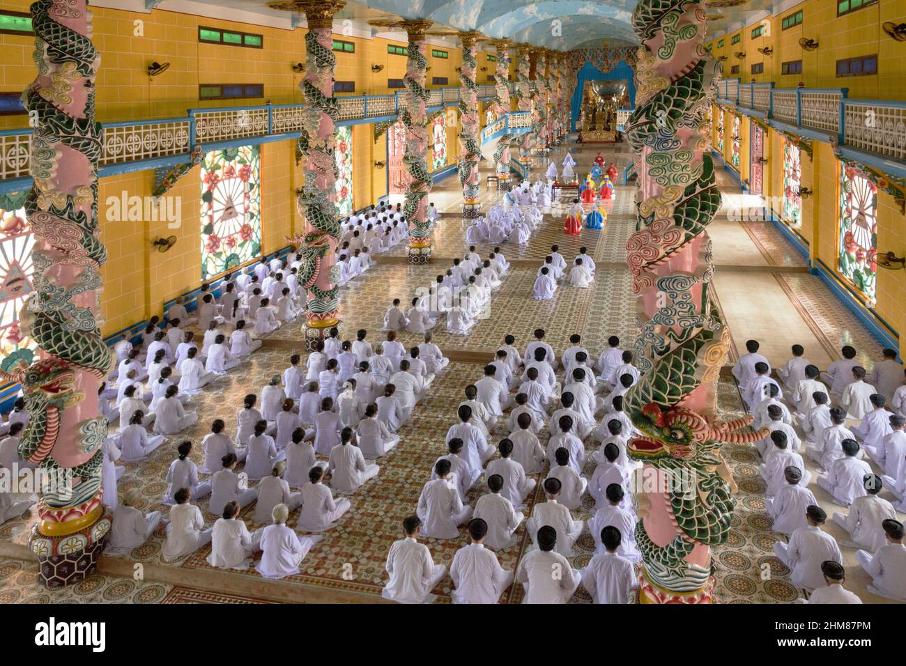 Caodaist worshippers at the Cao Dai Temple, Long Than village, Tay Ninh ...