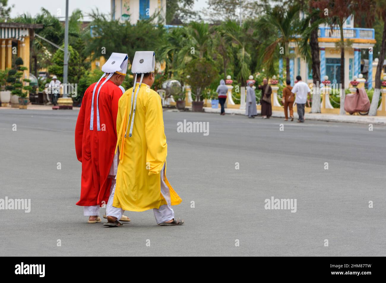 Caodaist worshippers at the Cao Dai Temple, Long Than village, Tay Ninh ...