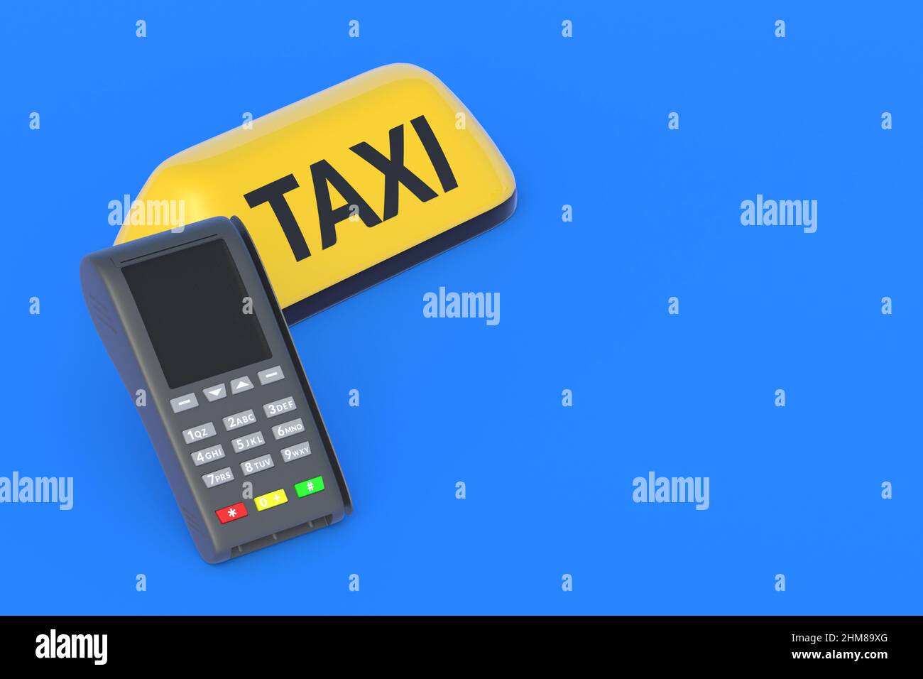 Yellow taxi sign near cash register. Payment for carrier services ...