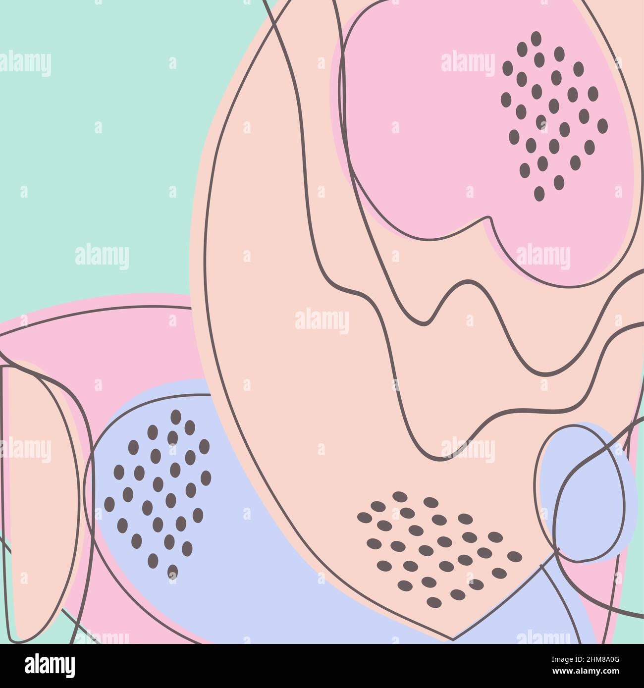 Drawn colorful abstract shapes. Doodle curve objects, wavy lines, dots ...