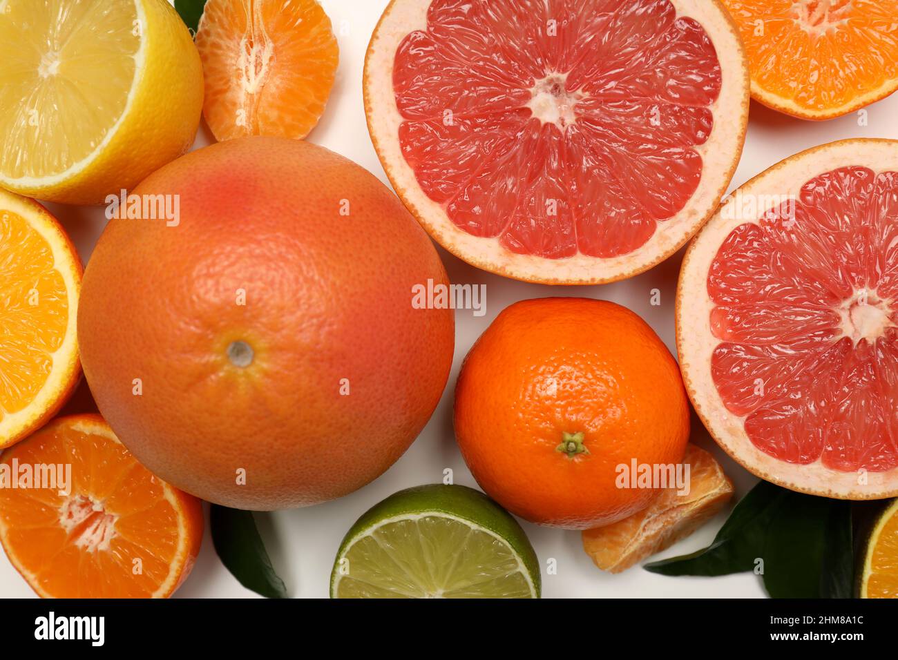 Citrus fruits, close up and top view Stock Photo - Alamy