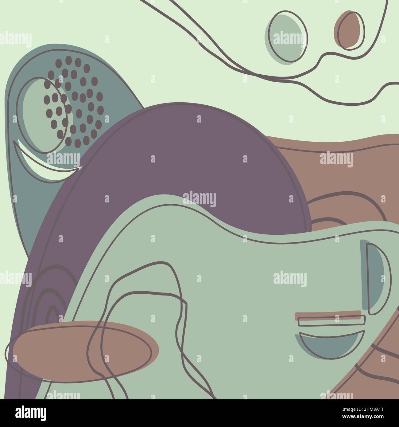 Drawn colorful abstract shapes. Doodle curve objects, wavy lines, dots ...