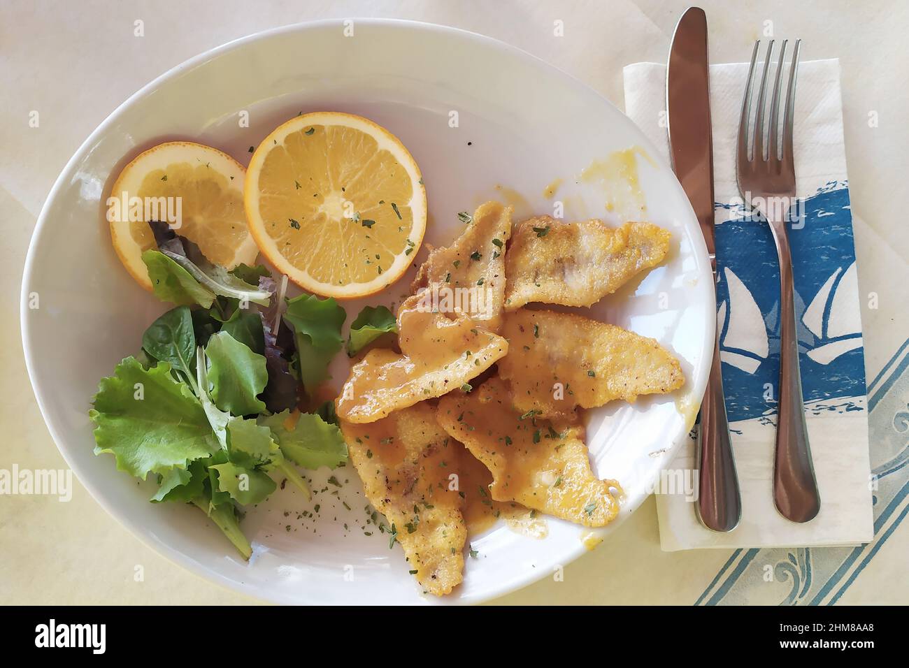 Food, First Course, Fillet of Perch with Orange Stock Photo - Alamy