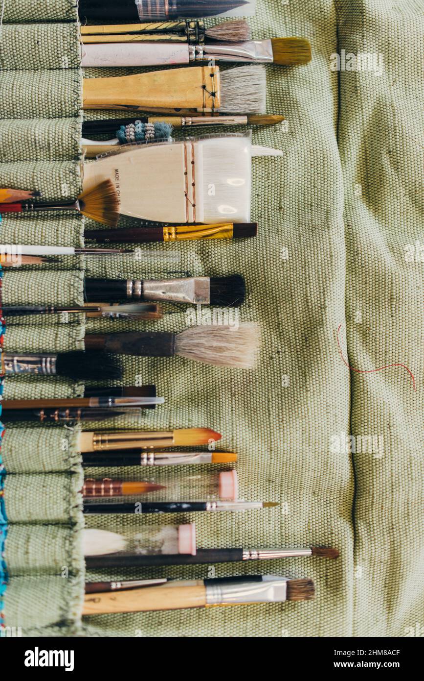 Art brushes different types for drawing on table Stock Photo - Alamy