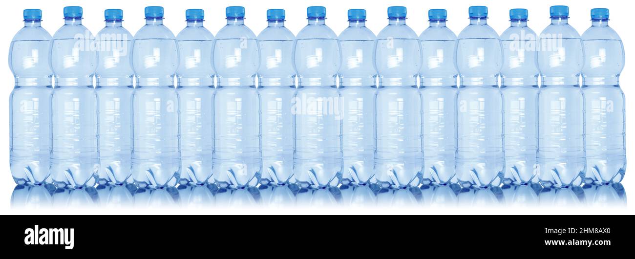 Water bottles in a row set bottle collection isolated on a white ...