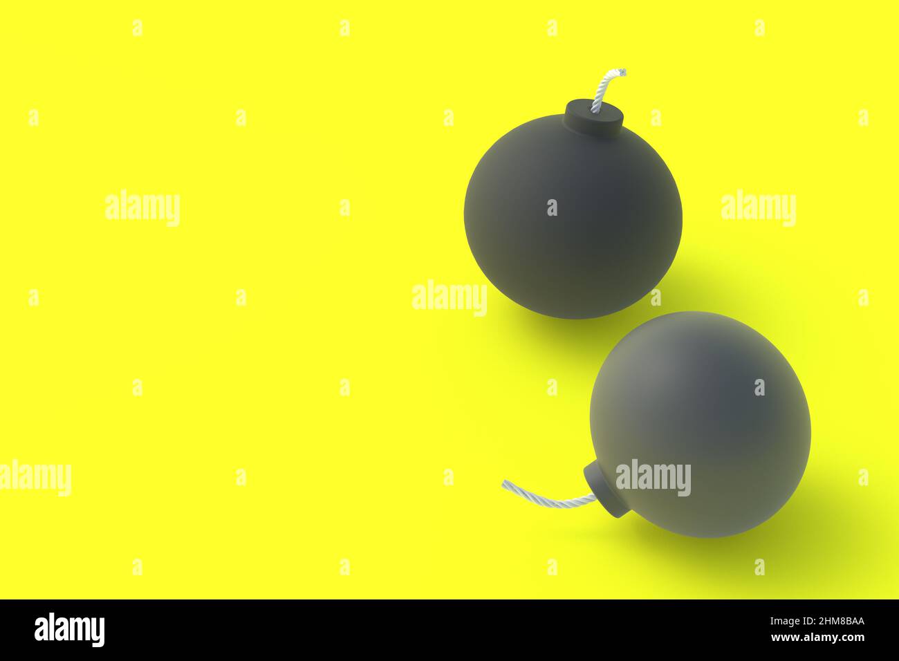 Round old bombs with fuze on yellow background. Copy space. 3d render ...