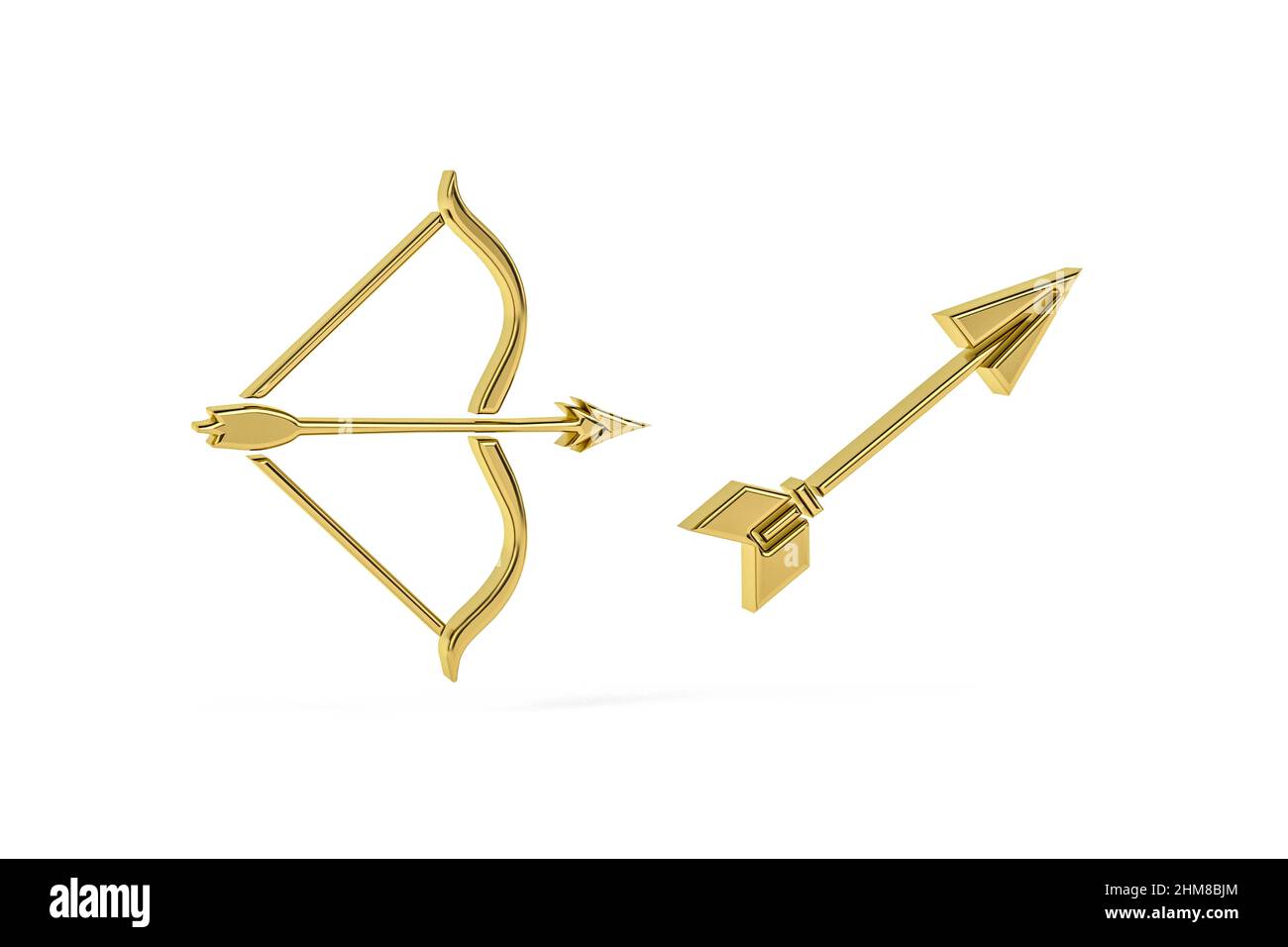 Golden 3d archery bow icon isolated on white background - 3d render ...