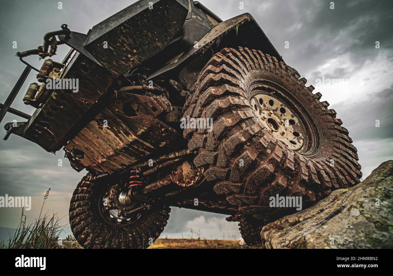 Car tires concept on off road. Shock absorber. Travel and racing ...