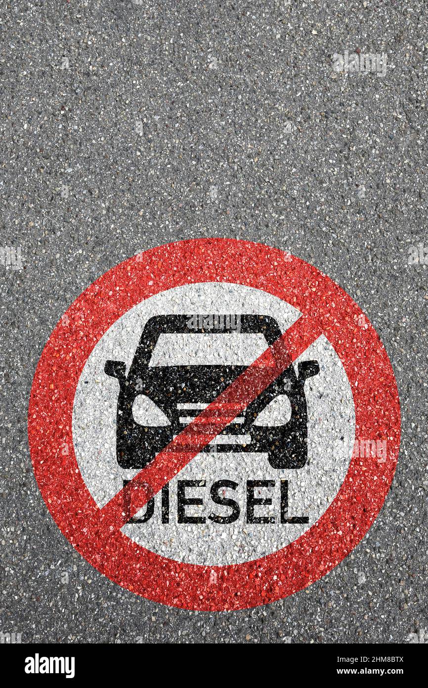 Diesel driving ban road sign street car no not allowed portrait format ...