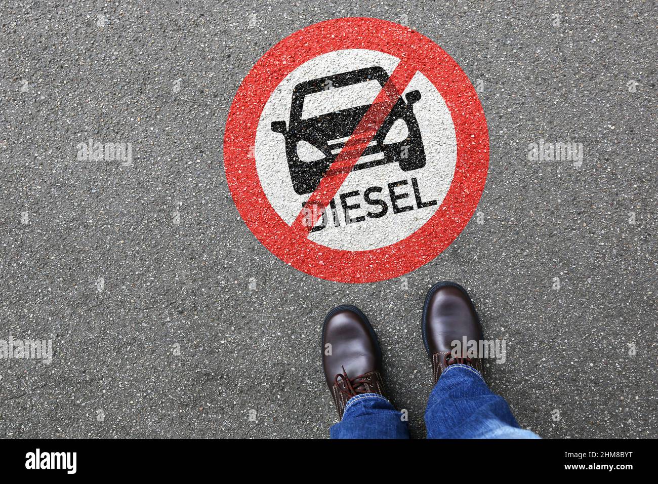 Man people diesel driving ban road sign street car no not allowed zone ...
