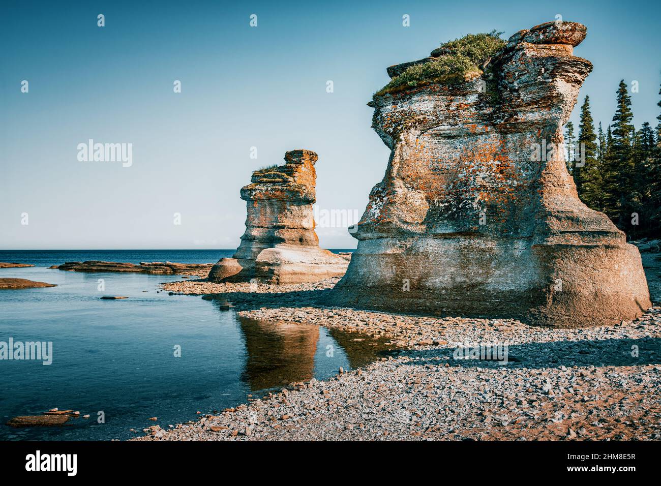 Limestone monoliths / stone formations on the Saint Lawrence coastline ...