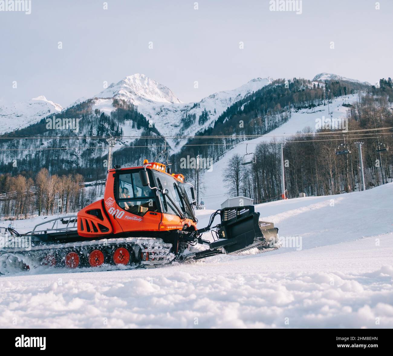 Sochi, Estosadok, Russia, 31 March 2021: Snowcat - Red caterpillar ...