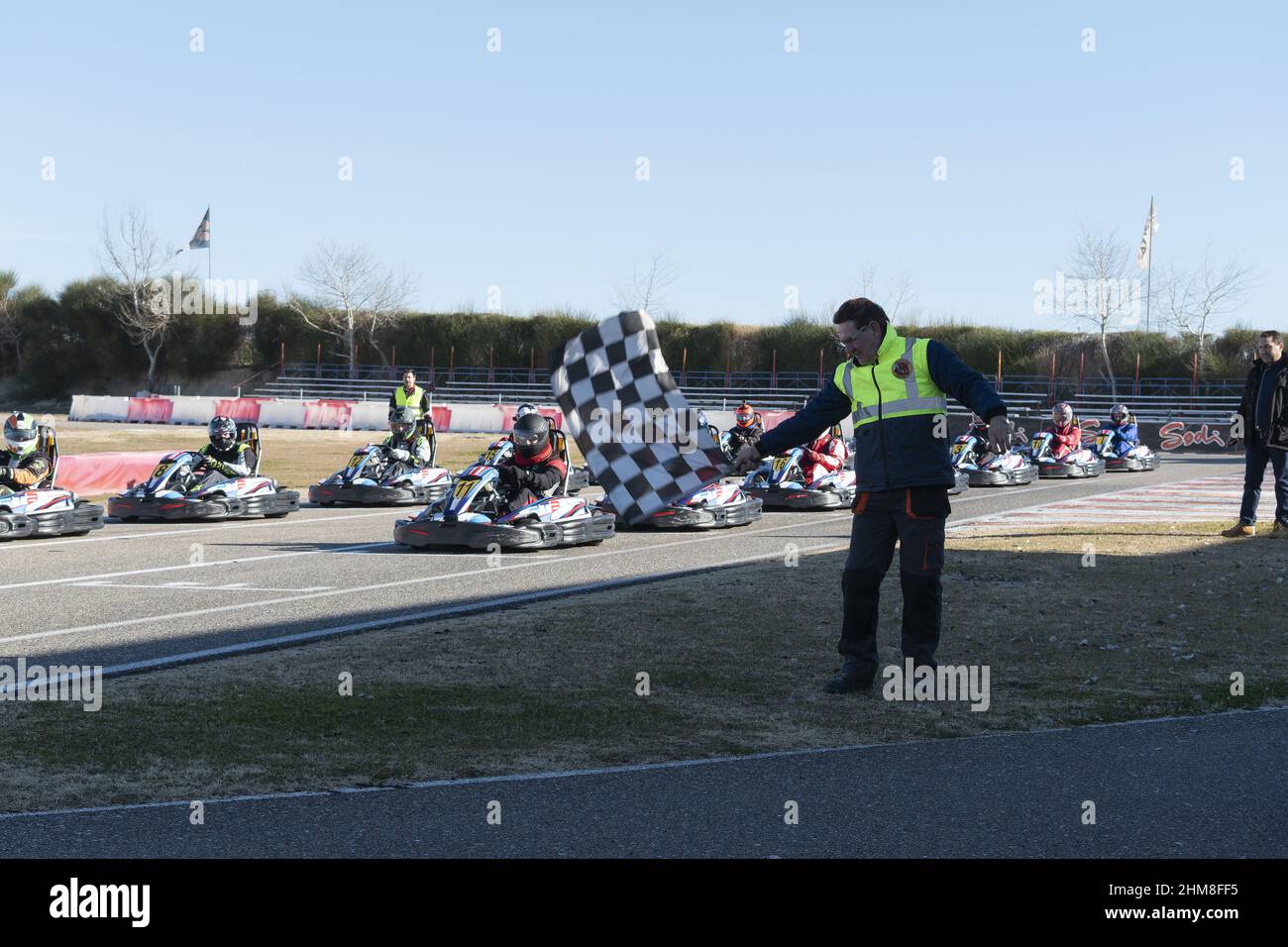 Start from the finish line of men racing with Go-cart Stock Photo - Alamy