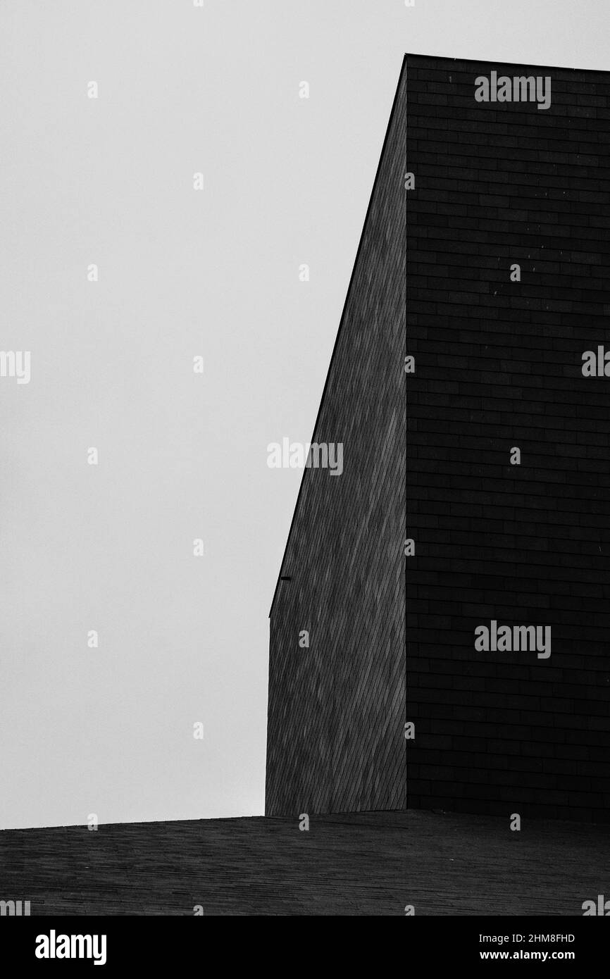 Grayscale of an industrial brick building Stock Photo - Alamy