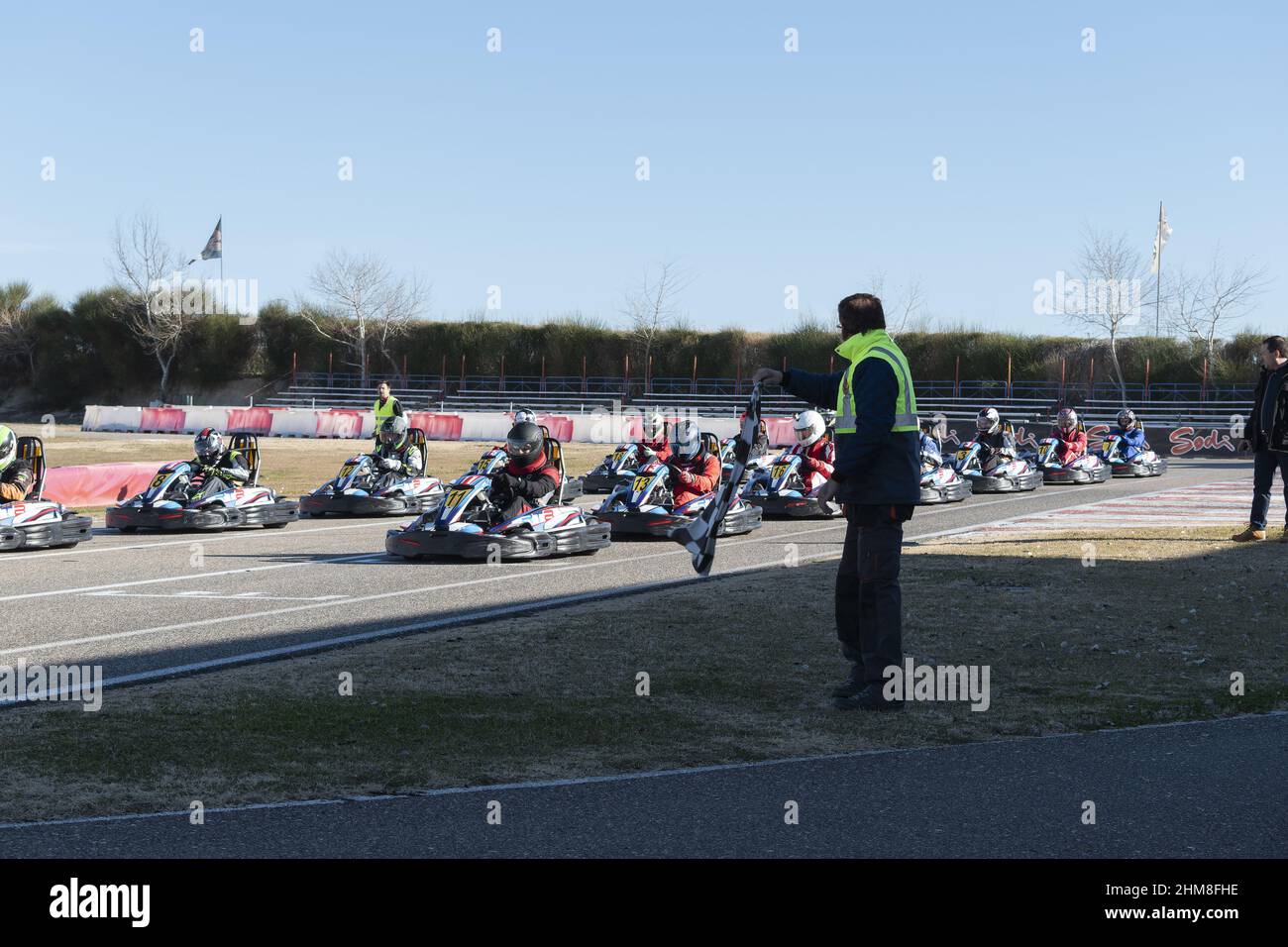Start from the finish line of men racing with Go-cart Stock Photo - Alamy