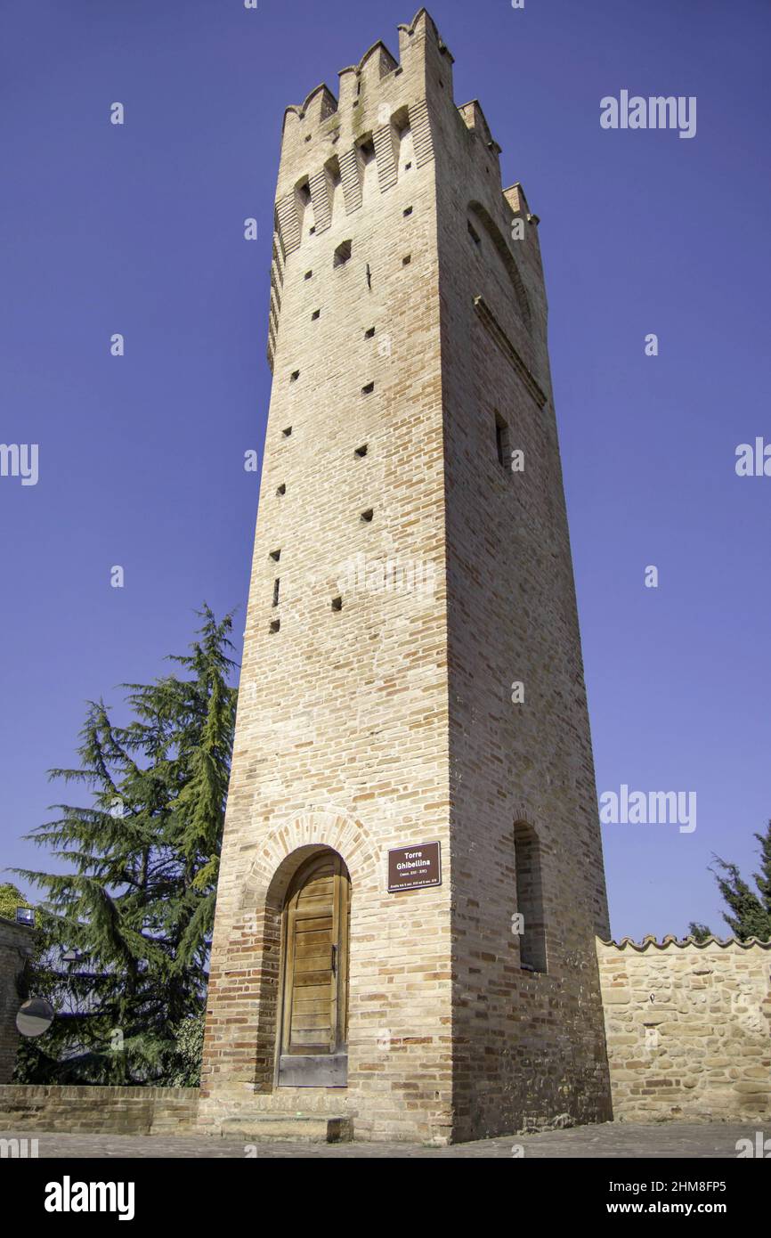 Old Town, The Ghibelline Tower of Ortezzano, Marche, Italy, Europe ...