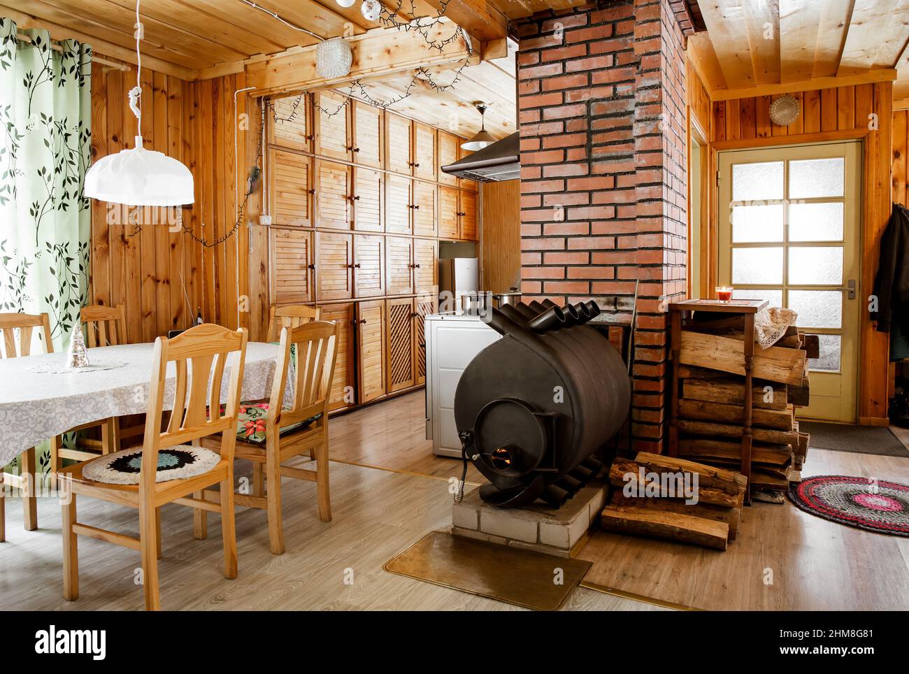 Bullerjan home wood burn stove heating device in wooden cottage home ...