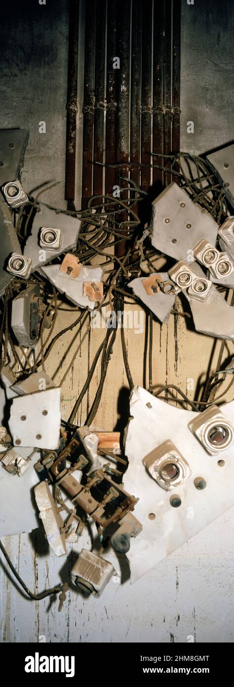 Broken electrical sockets and feeds in the main Gyaros prison. The ...