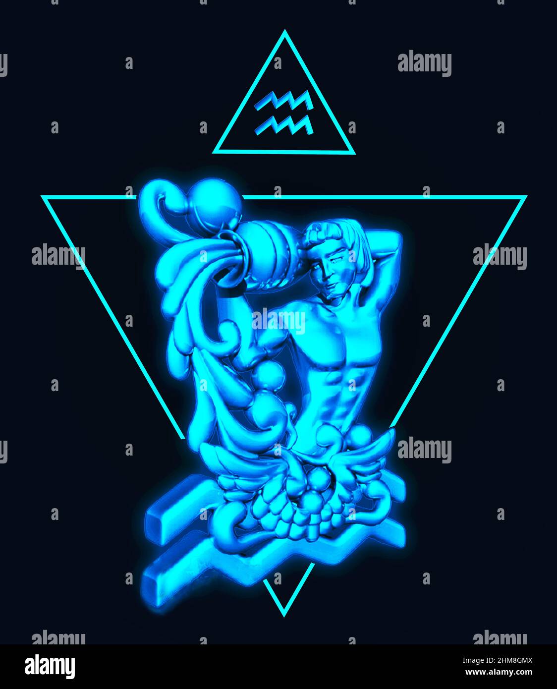 3d rendering of Aquarius zodiac Sign. Abstract night sky background ...