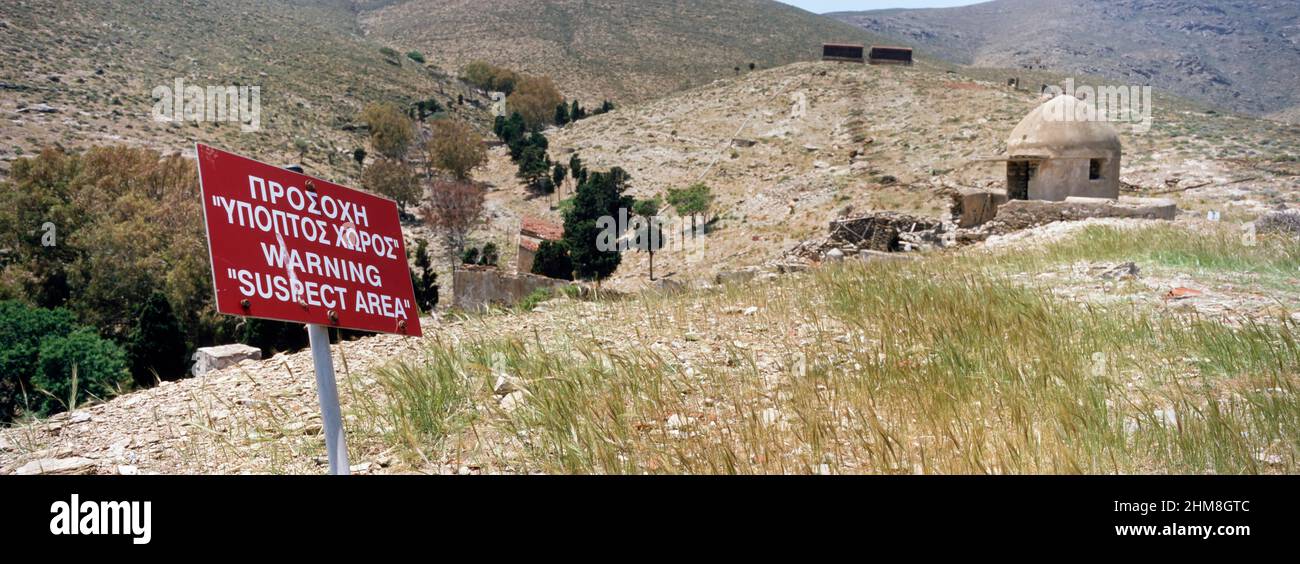 "Suspect Area" sign indicating the presence of unexploded munitions at ...