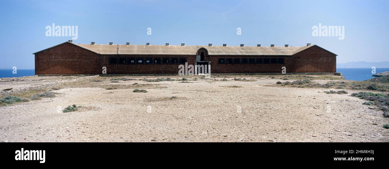Back view of the main building at Gyaros prison. The prison was used ...