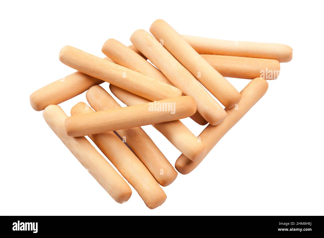 Crispy bread dough crackers formed into sticks shape isolated on white ...