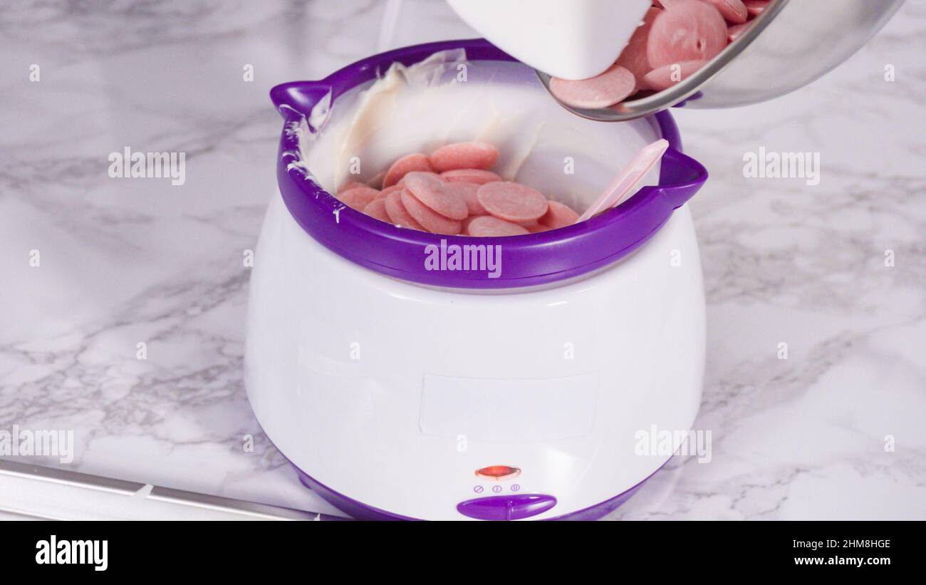 Step by step. Melting chocolate candy melts in an electric candy ...