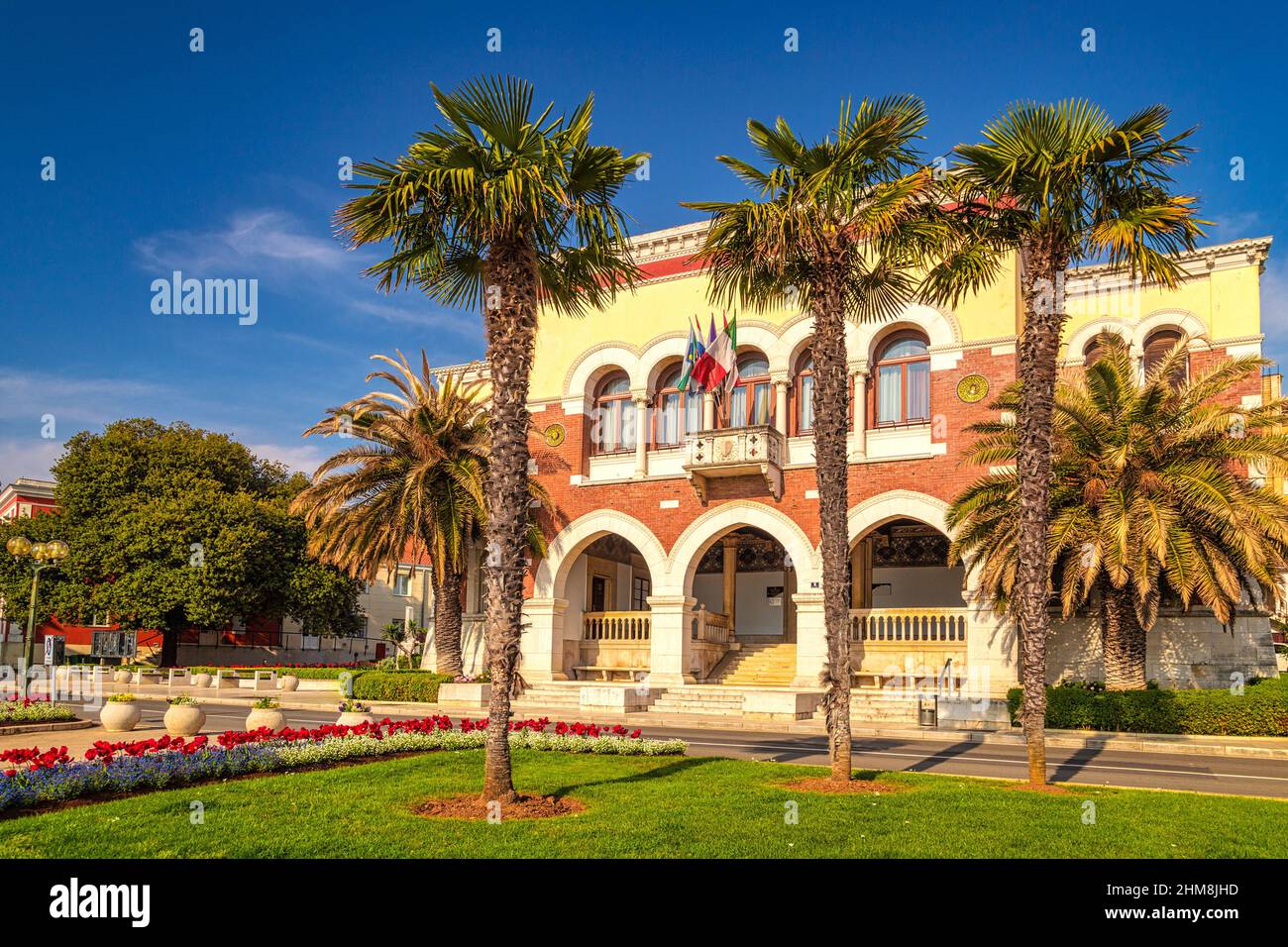 Architecture of buildings in the center of Porec town, Croatia, Europe ...